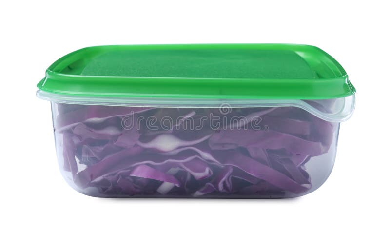 Fresh Chopped Red Cabbage in Plastic Container Isolated on White Stock ...