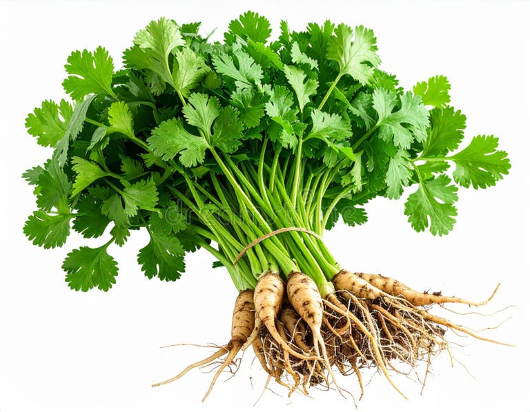 Fresh Cilantro Bunch with Roots on White Background Stock Illustration ...
