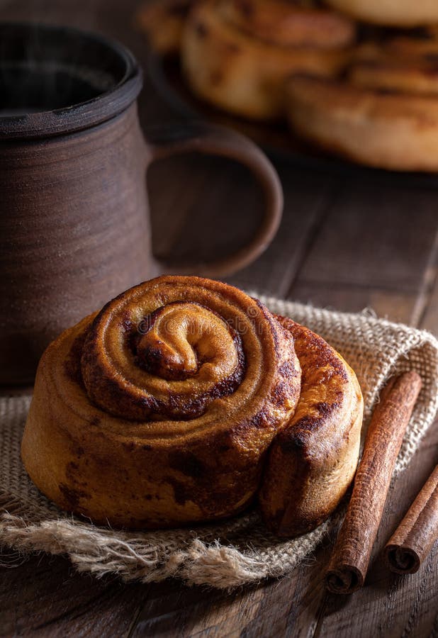 Cinnamon Roll and Cup of Coffee Stock Photo - Image of roll, sweet ...