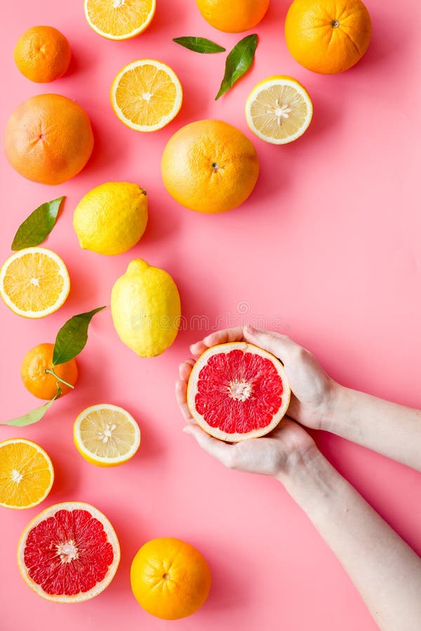 Fresh Citrus Background with Fruit in Hands. Oranges, Grapefruits ...