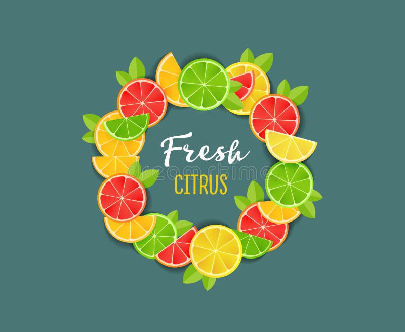 Fresh Citrus Design Composition with Flat Illustrations Stock Vector ...