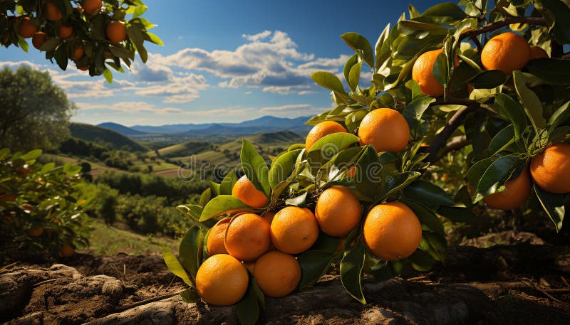 Fresh Citrus Fruit on a Tree, Ripe and Full of Juice Generated by AI ...