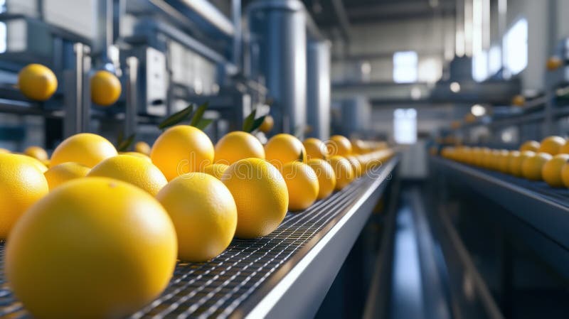 Fresh Citrus Fruits on Conveyor Belt Stock Photo - Image of ...
