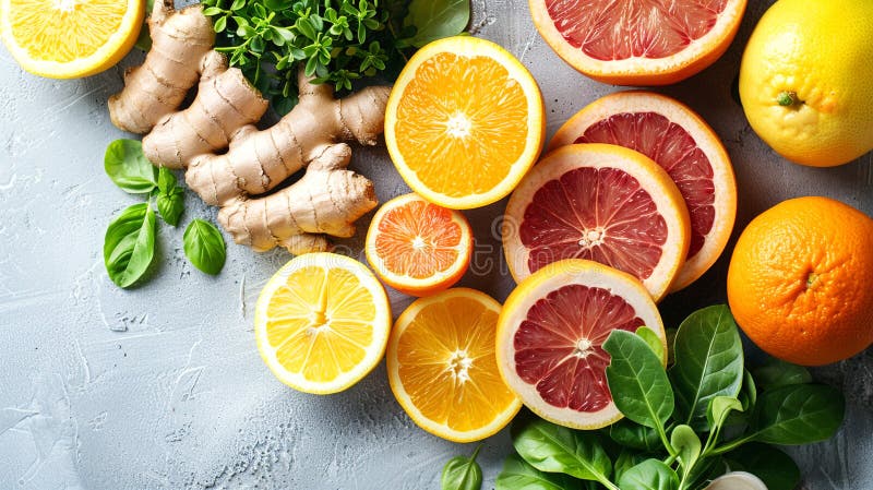 Fresh Citrus Fruits and Ginger Arranged on a Textured Surface in ...