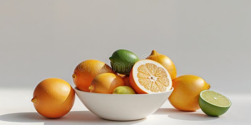 Fresh Citrus Fruits Inside a Bowl with a Sliced Open Fruit. Stock Photo ...
