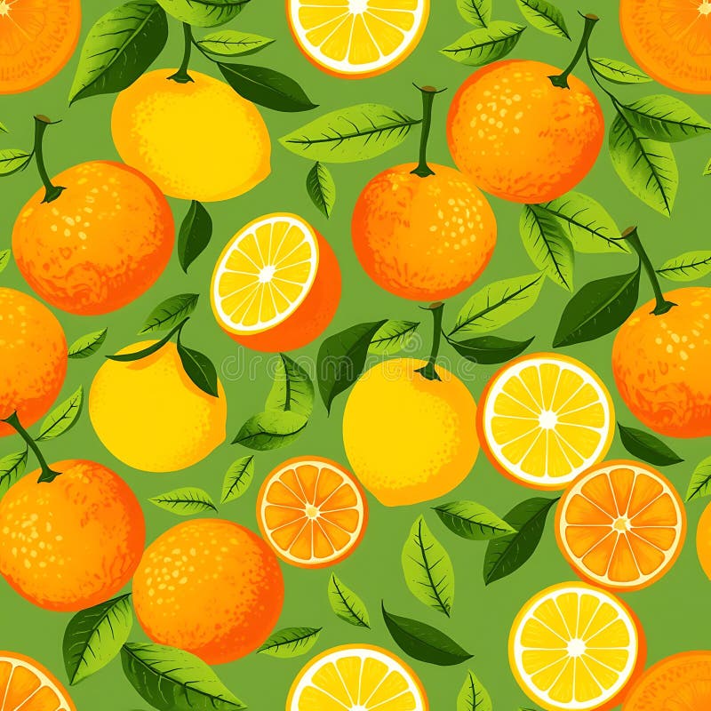 A Fresh, Citrus Inspired Pattern with Oranges, Lemons, and Bright Green ...