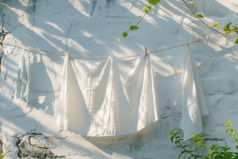 Freshly Washed Linen Hanging on a Clothesline Under Sunlight by a ...