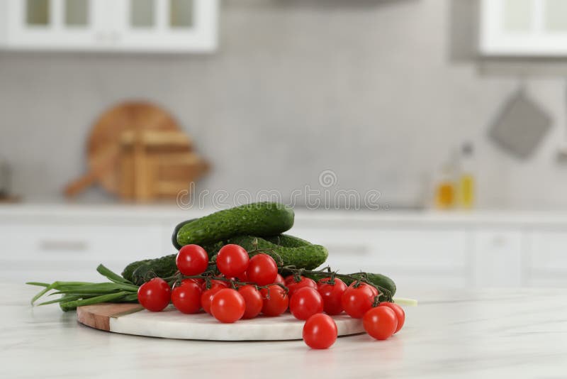 Fresh Clean Vegetables on White Table in Kitchen, Space for Text Stock ...