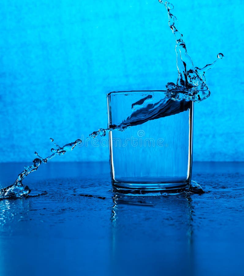 Fresh Clear Blue Water Splash in Glass Stock Image - Image of flow ...