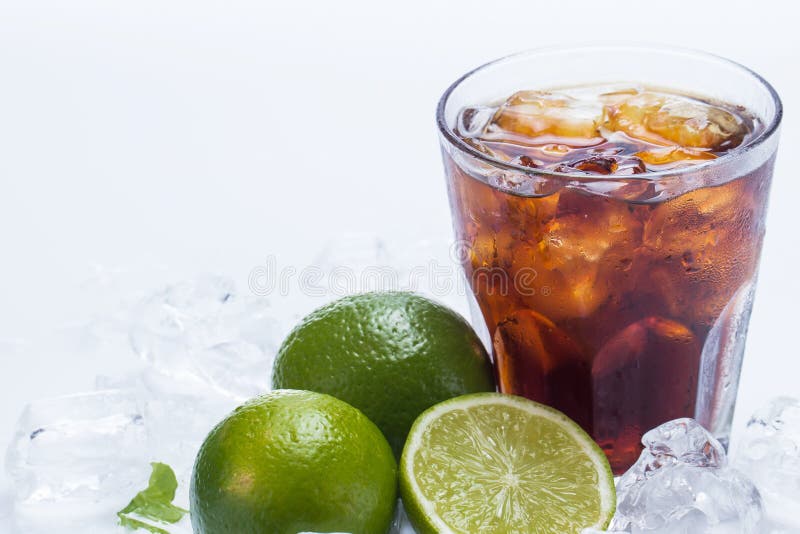 Fresh Cocktail with Cola Drink and Lime Stock Image - Image of isolated ...