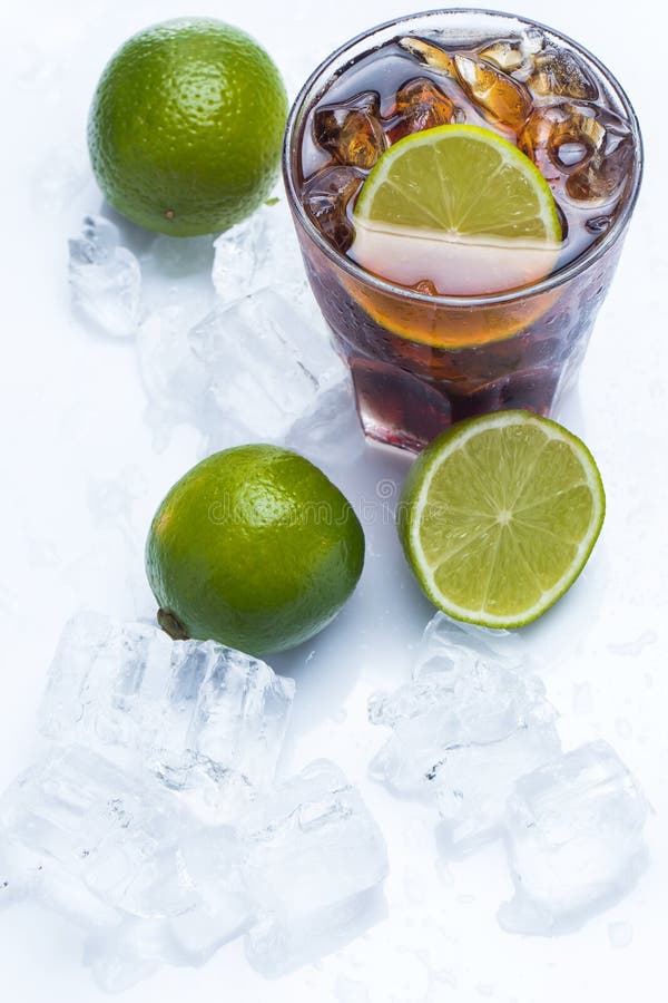 Fresh Cocktail with Cola Drink and Lime Stock Image - Image of isolated ...