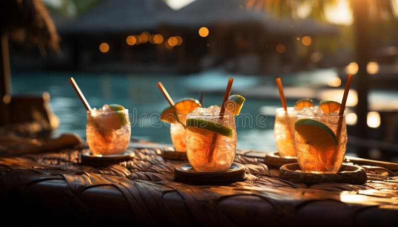 Fresh Cocktail on Table, Summer Refreshment with Fruit and Ice ...