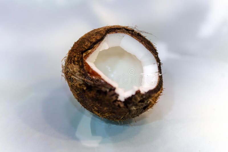 Fresh Coconut. Close Up of Cracked Coconut on Table Stock Image - Image ...