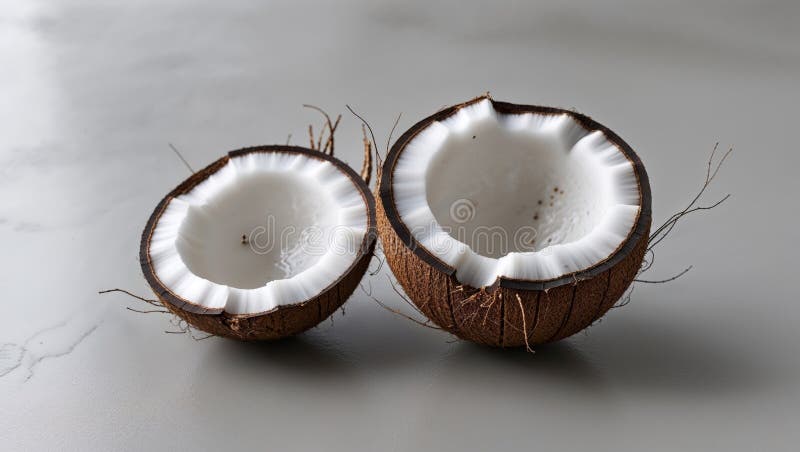 Fresh Coconut Cut in Half Showing White Flesh Inside. Stock Image ...
