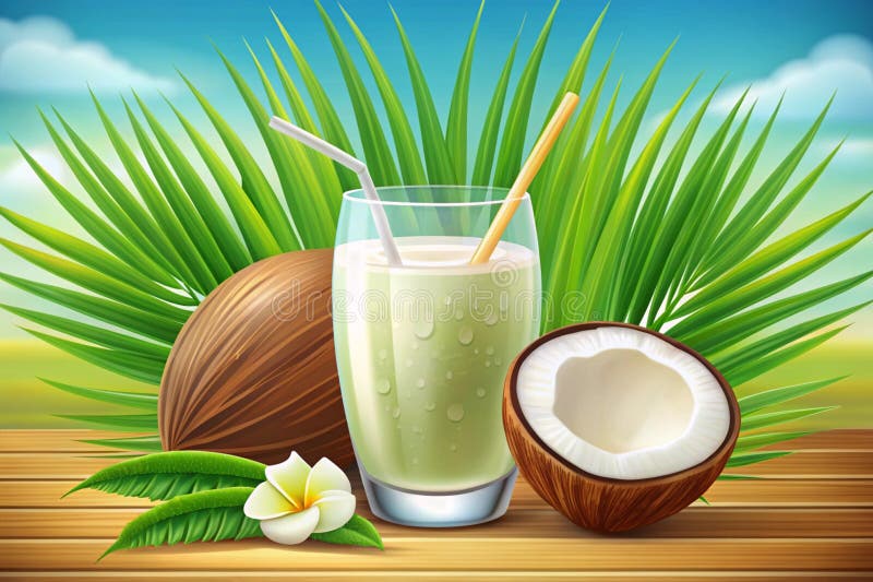 Fresh Coconut Fruit Drink Vector Clipart for Tropical and Refreshing ...