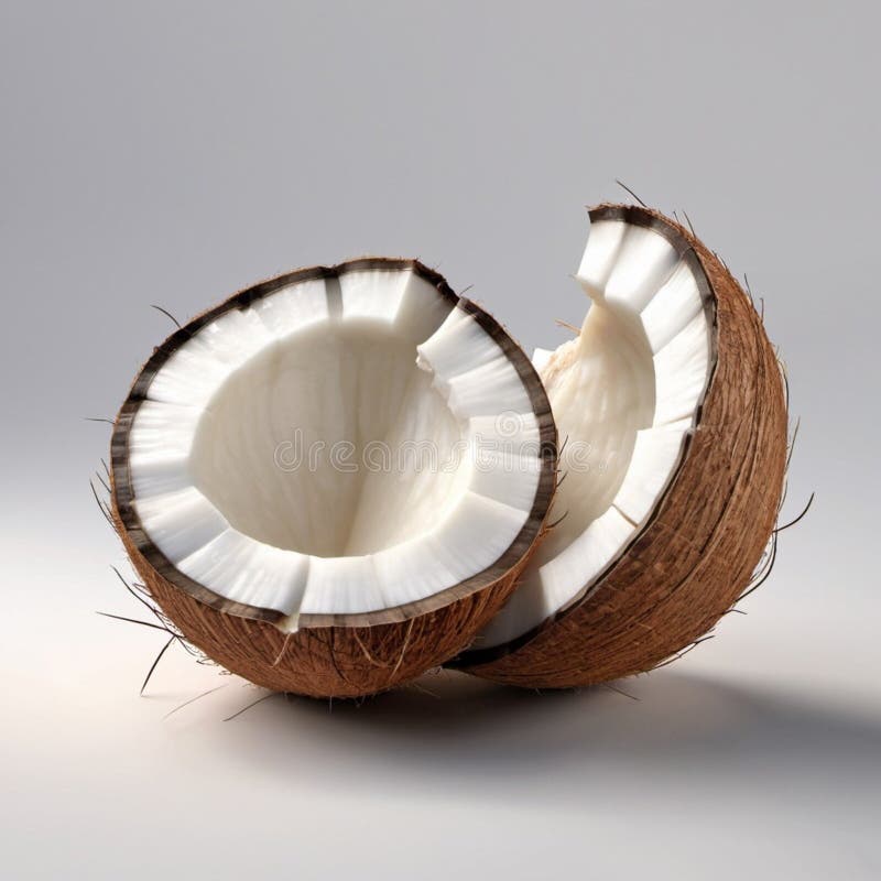 Fresh Coconut Halves with Detailed Texture on White Background Stock ...