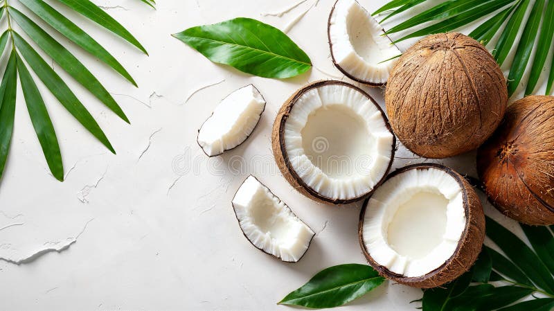 Fresh Coconut with Leaves Isolated on White Background, Coconut on ...
