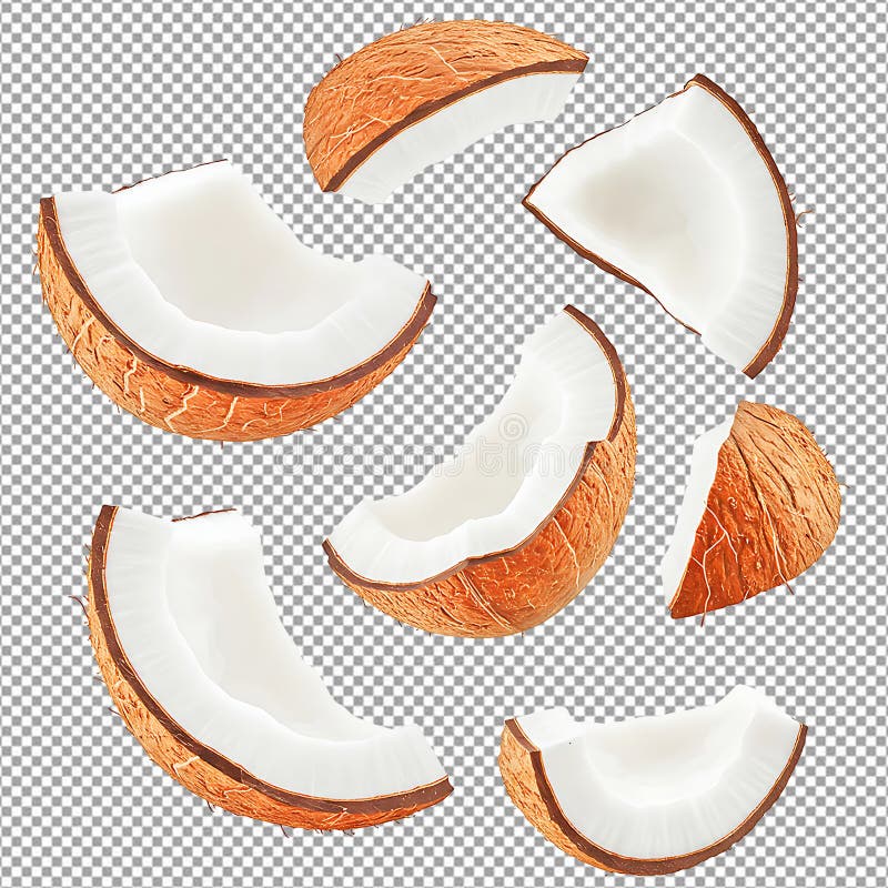 Fresh Coconut Pieces Falling in the Midair Stock Photo - Illustration ...