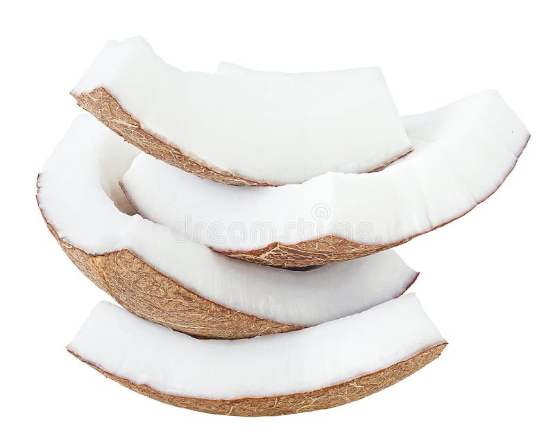 Fresh Coconut Pieces Isolated on White Background. Broken Raw Ripe ...