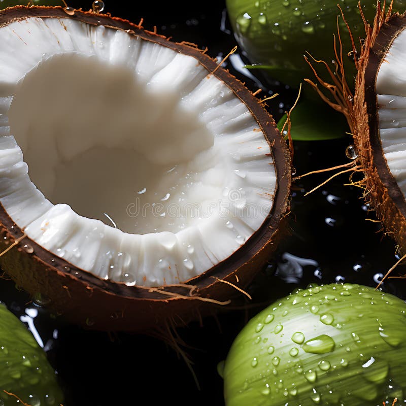 Fresh Coconut Seamless Background, a Coconut Cut in Half Stock ...