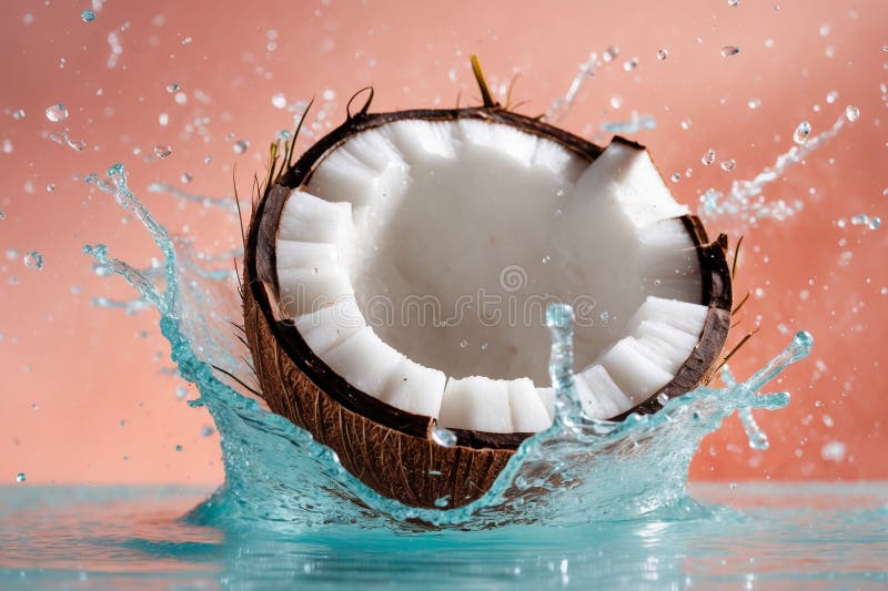Fresh Coconut Splash on Orange Background Stock Illustration ...