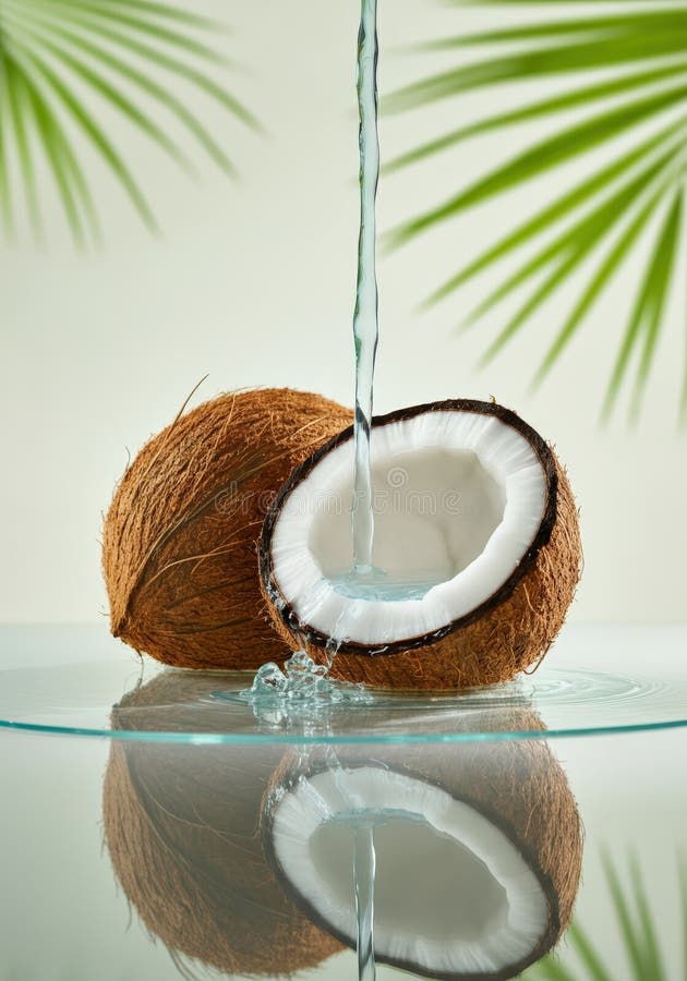 Fresh Coconut with Water Pouring into Its Shell, Showcasing Tropical ...