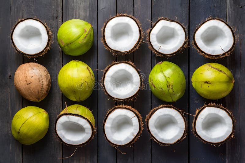Fresh Coconuts Arranged Tastefully on a Wooden Backdrop Stock ...
