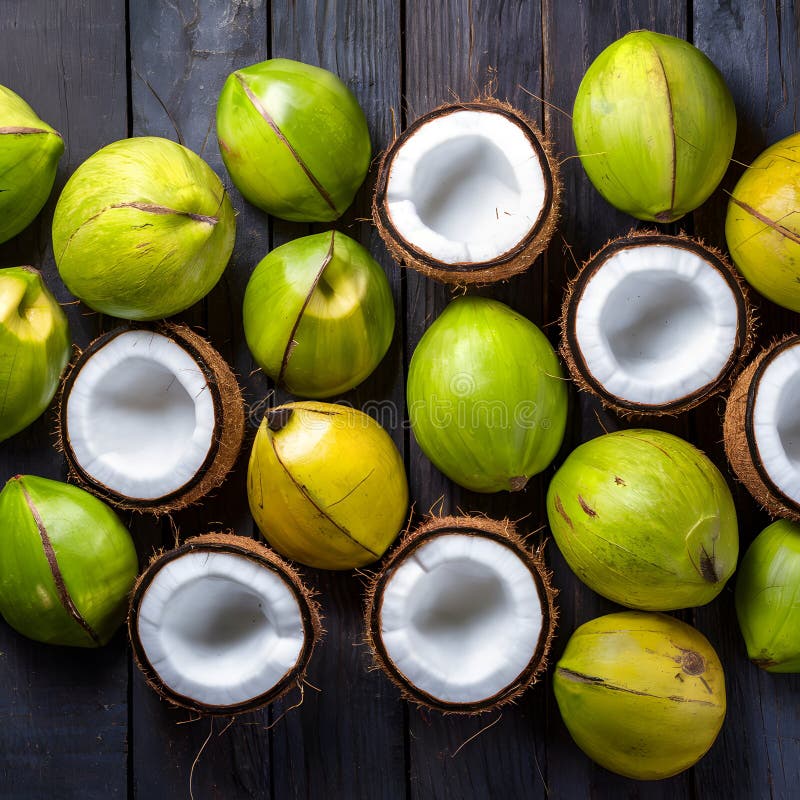 Fresh Coconuts Arranged Tastefully on a Wooden Backdrop Stock ...