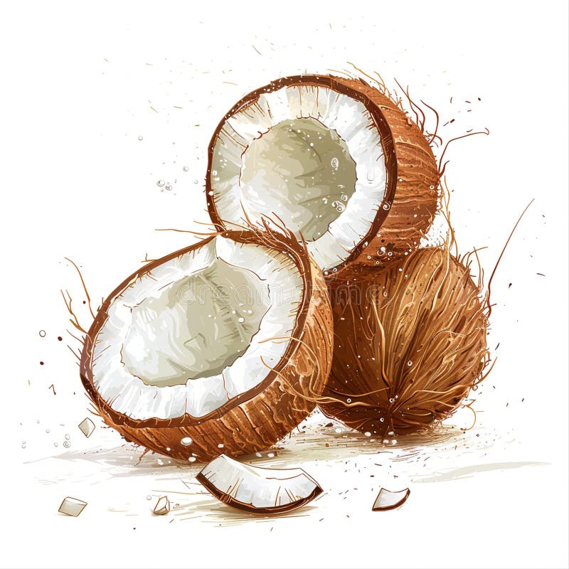 Fresh Coconuts with Cracked Shells and Coconut Water Splashing Around ...