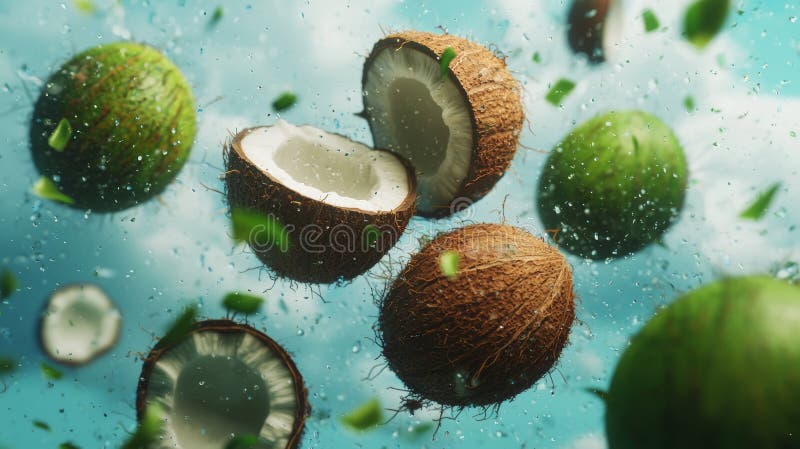 Fresh Coconuts Falling from the Sky Stock Illustration - Illustration ...