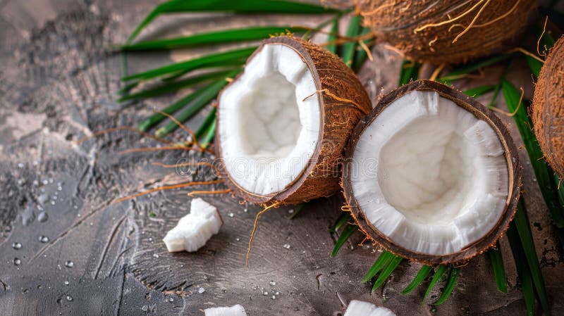 Fresh Coconuts with Green Leaves on a Rustic Surface Stock Image ...