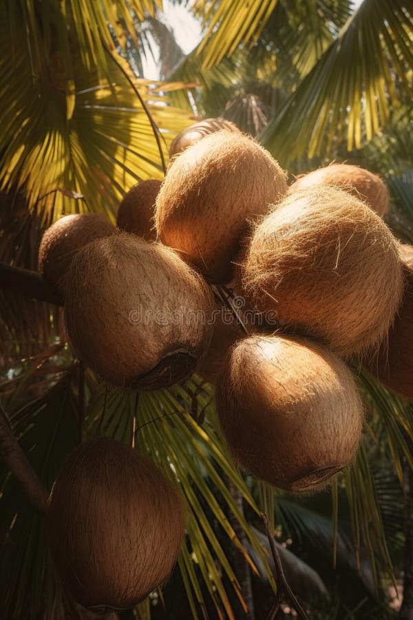 Fresh Coconuts Grow on the Palm Sunlight Stock Illustration ...