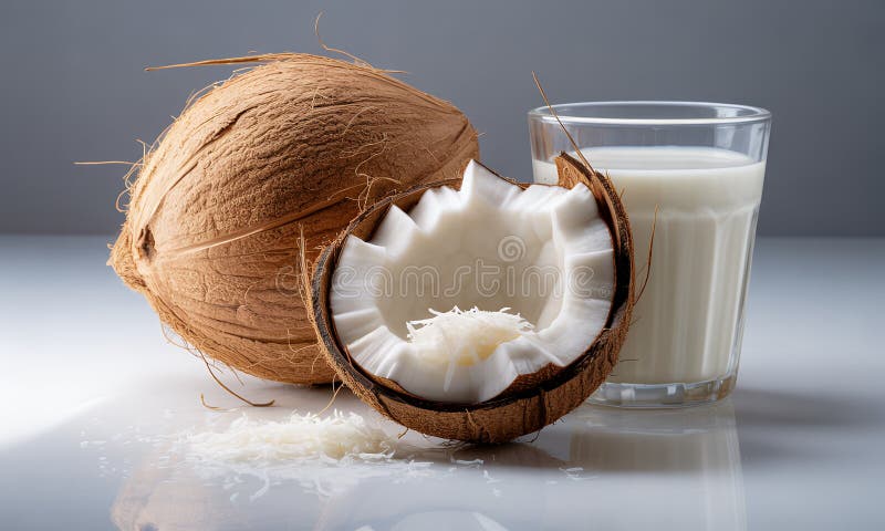 Fresh Coconuts with Milk in Glass Still Life Composition Featuring ...