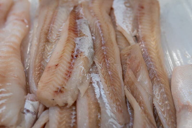 Fresh Cod Fillet Lying on Ice in a Supermarket Stock Photo - Image of ...