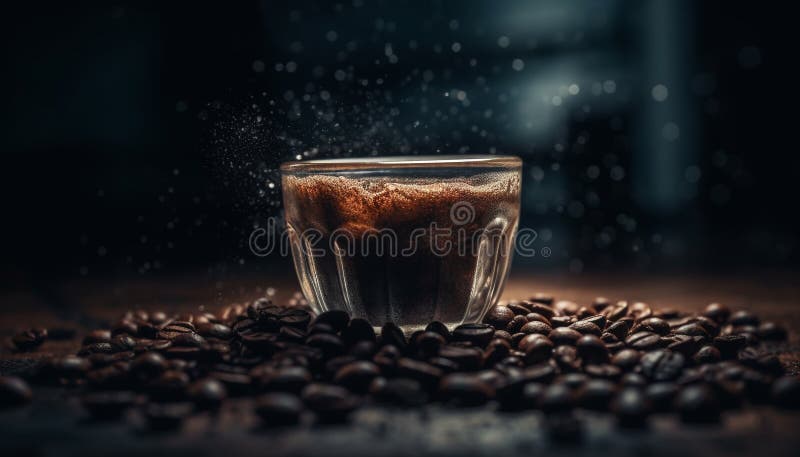 Fresh Coffee Bean Drop on Dark Wood Table, Caffeine Refreshment ...
