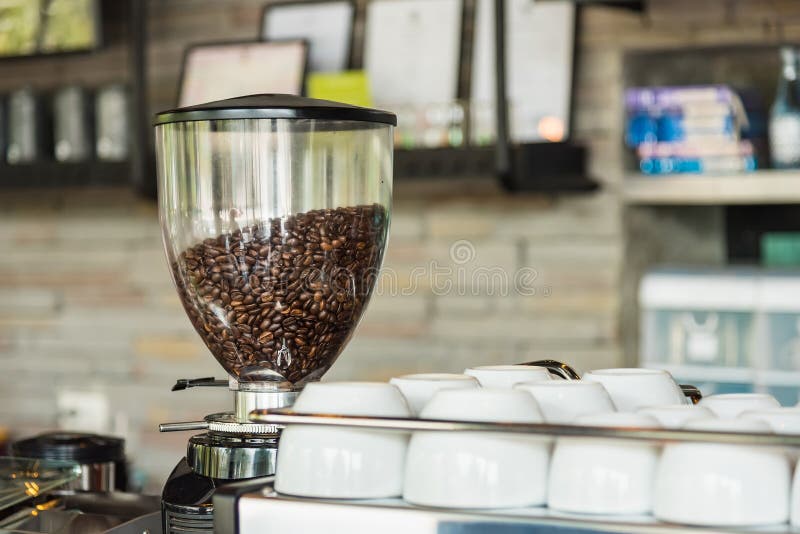 Fresh Coffee Beans on a Coffee Machine in a Cafe, Selective Focus Stock ...