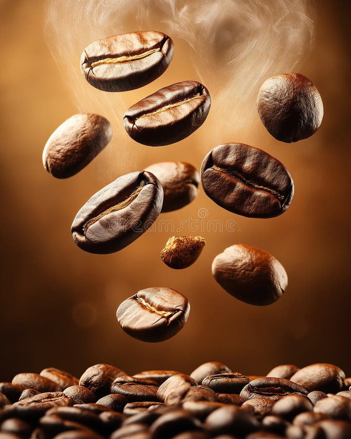 Fresh Coffee Beans Floating. Coffee Products Stock Illustration ...