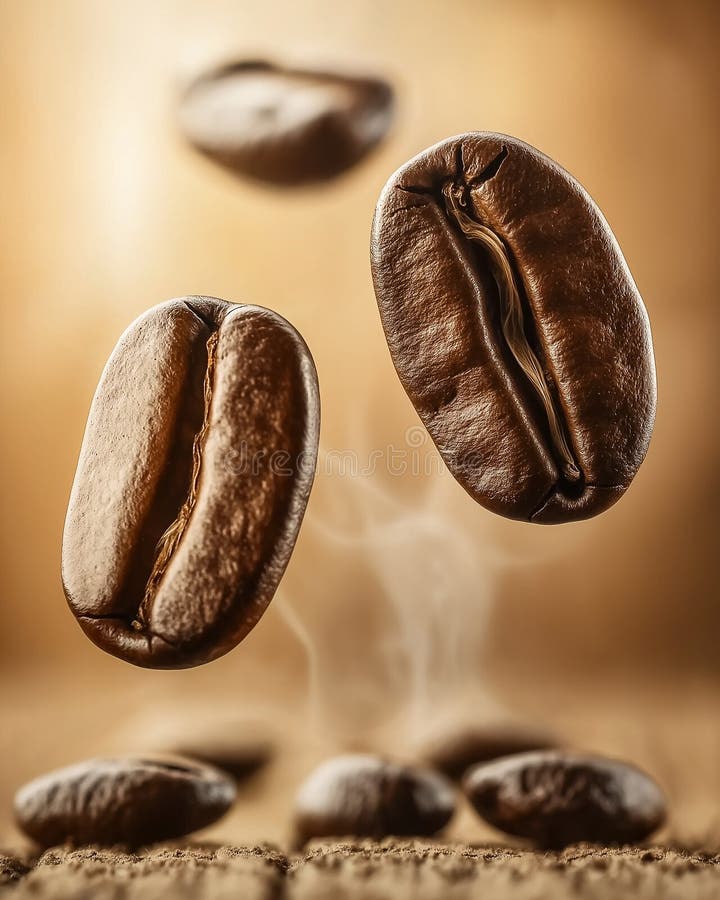 Fresh Coffee Beans Floating. Coffee Products Stock Illustration ...