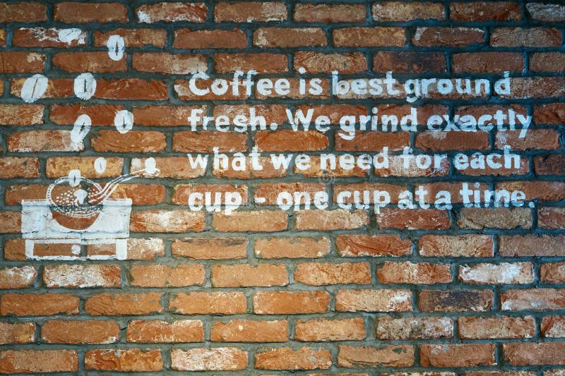 Fresh Coffee Slogan on Cafe Wall Stock Image - Image of slogan, drink ...