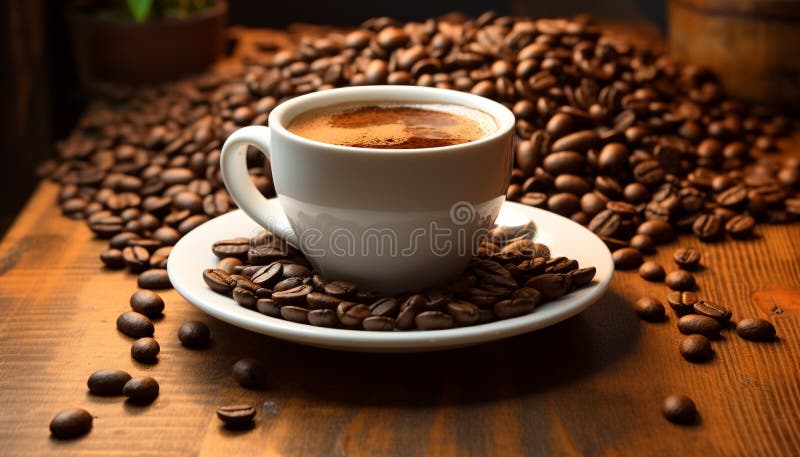 Fresh Coffee on Wooden Table, a Perfect Morning Refreshment Generated ...