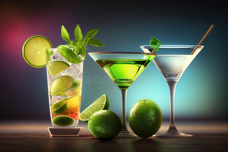 Fresh and Cold Cocktail Drinks. AI Generated Illustration Stock ...