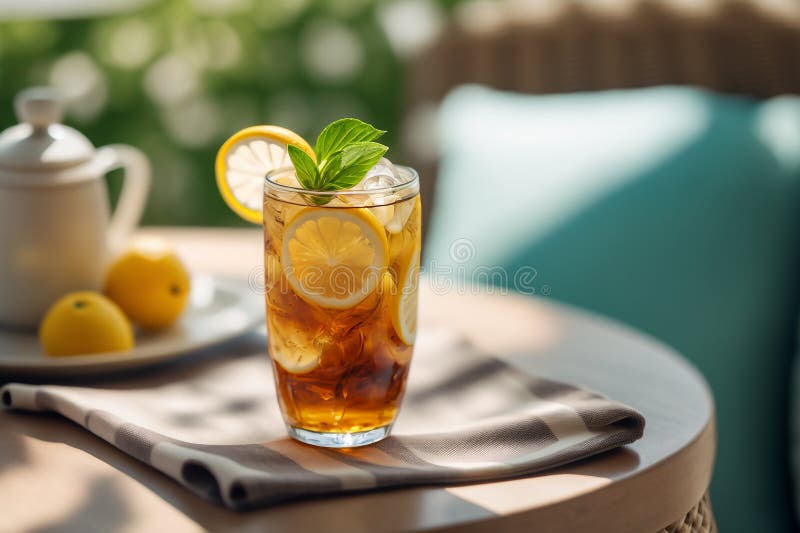 Fresh Cold Lemon Tea with Mint Leaf Generative AI Stock Illustration ...