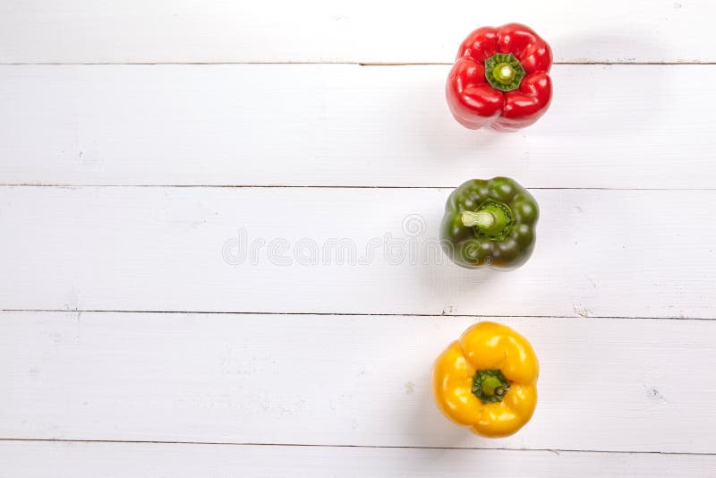 Fresh Colorful Bell Pepper Box on Wooden Table Stock Image - Image of ...