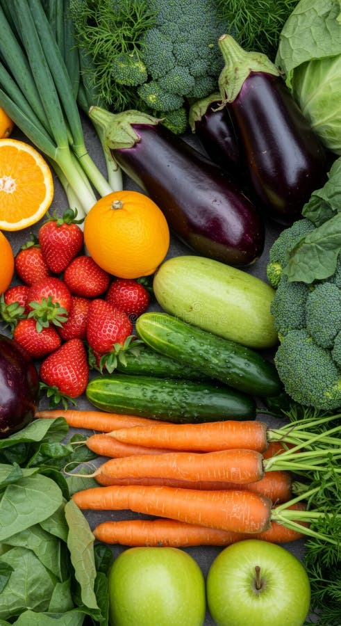 Fresh Colorful Fruits and Vegetables Still Life Stock Illustration ...