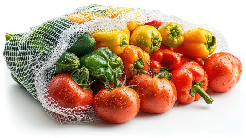 Fresh, Colorful Vegetables in a Net Bag Stock Illustration ...