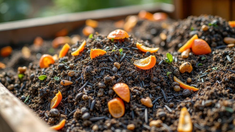 Fresh Composting Pile with Orange Peels in Garden Basking in Sunlight ...