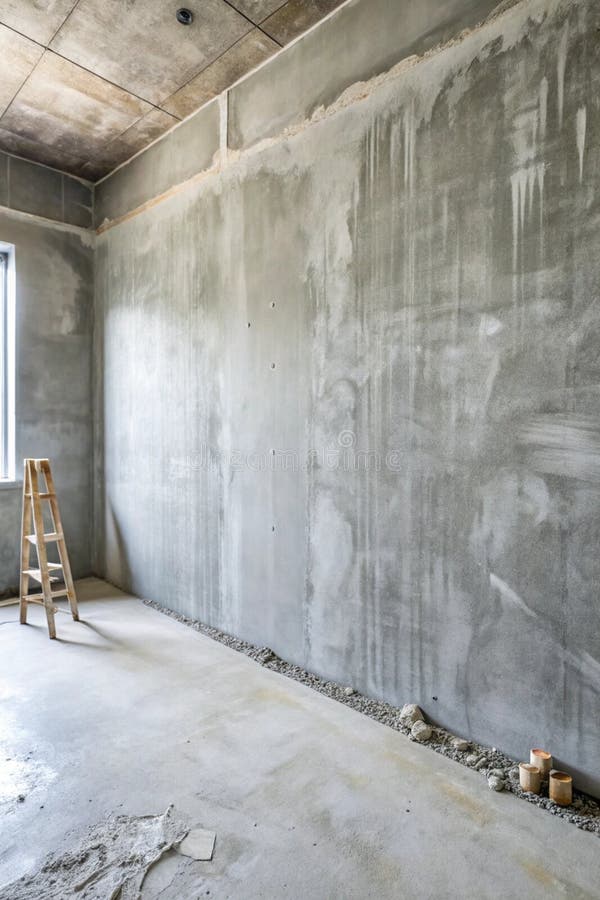 Fresh Concrete Wall at Construction Site with Cement Floor Stock ...