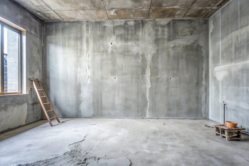 Fresh Concrete Wall at Construction Site with Cement Floor Stock ...