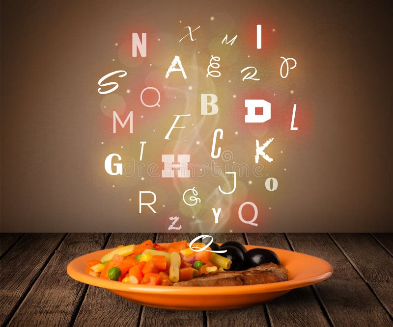 Fresh Cook Food with Colorful Letters on Wood Stock Photo - Image of ...