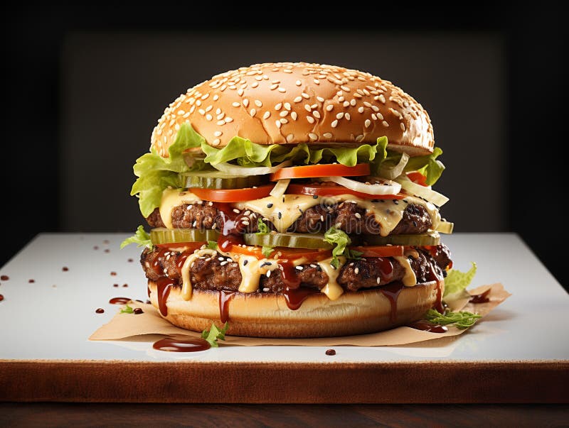 Double Cheeseburger with All the Fixings. Generative AI Stock ...